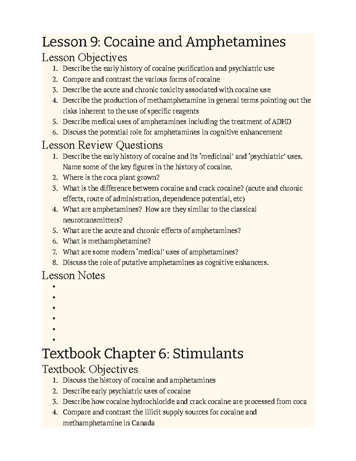 Lesson 9 chapter 6: Cocaine and amphetamines (lesson + textbook notes ...