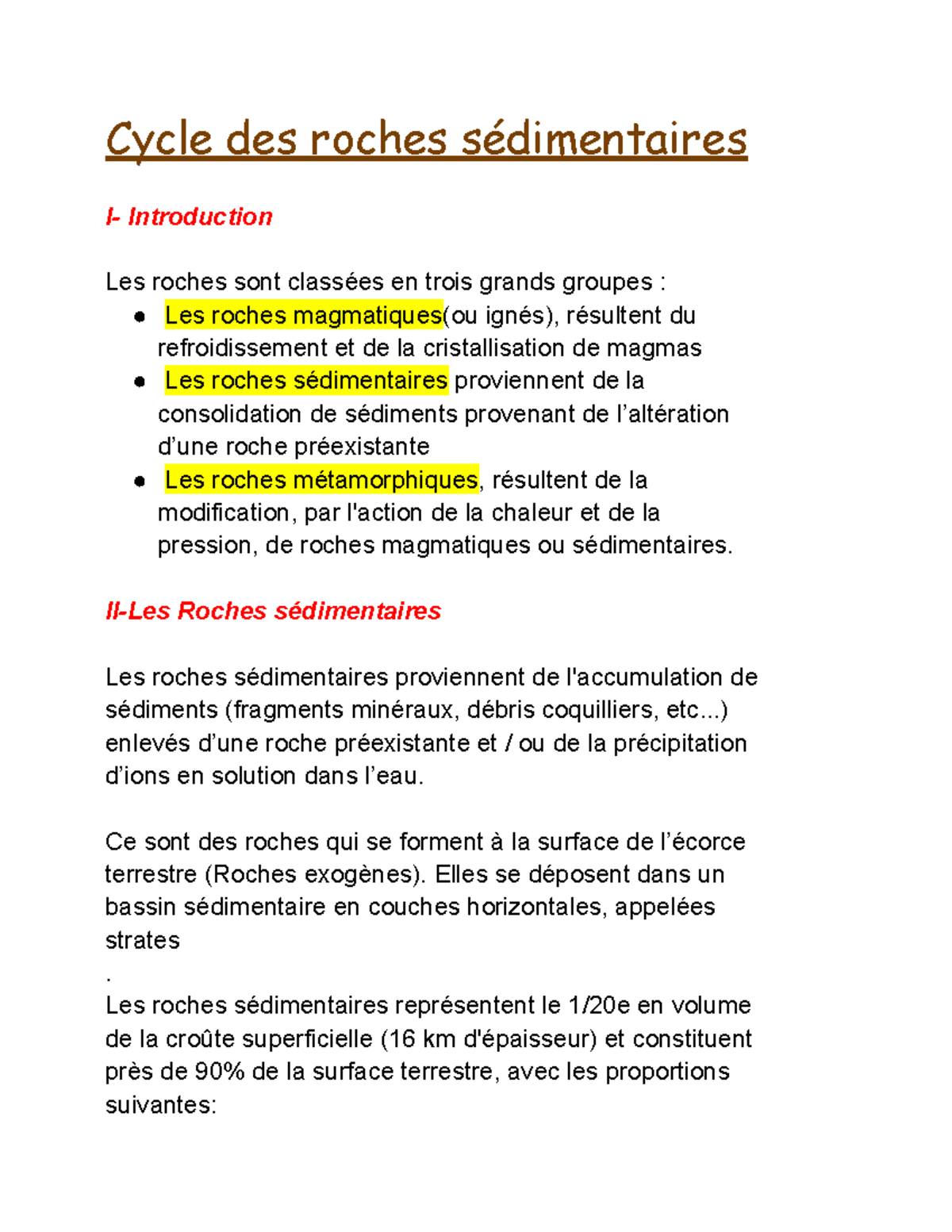 Cycle des roches sédimentaires - Cycle des roches sédimentaires I ...