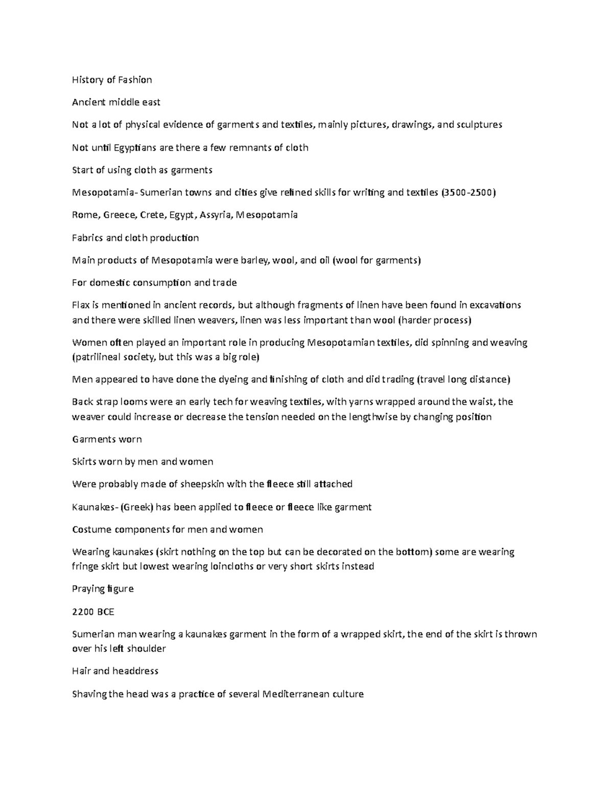 Chapter 1-5 history of fashion - History of Fashion Ancient middle east ...