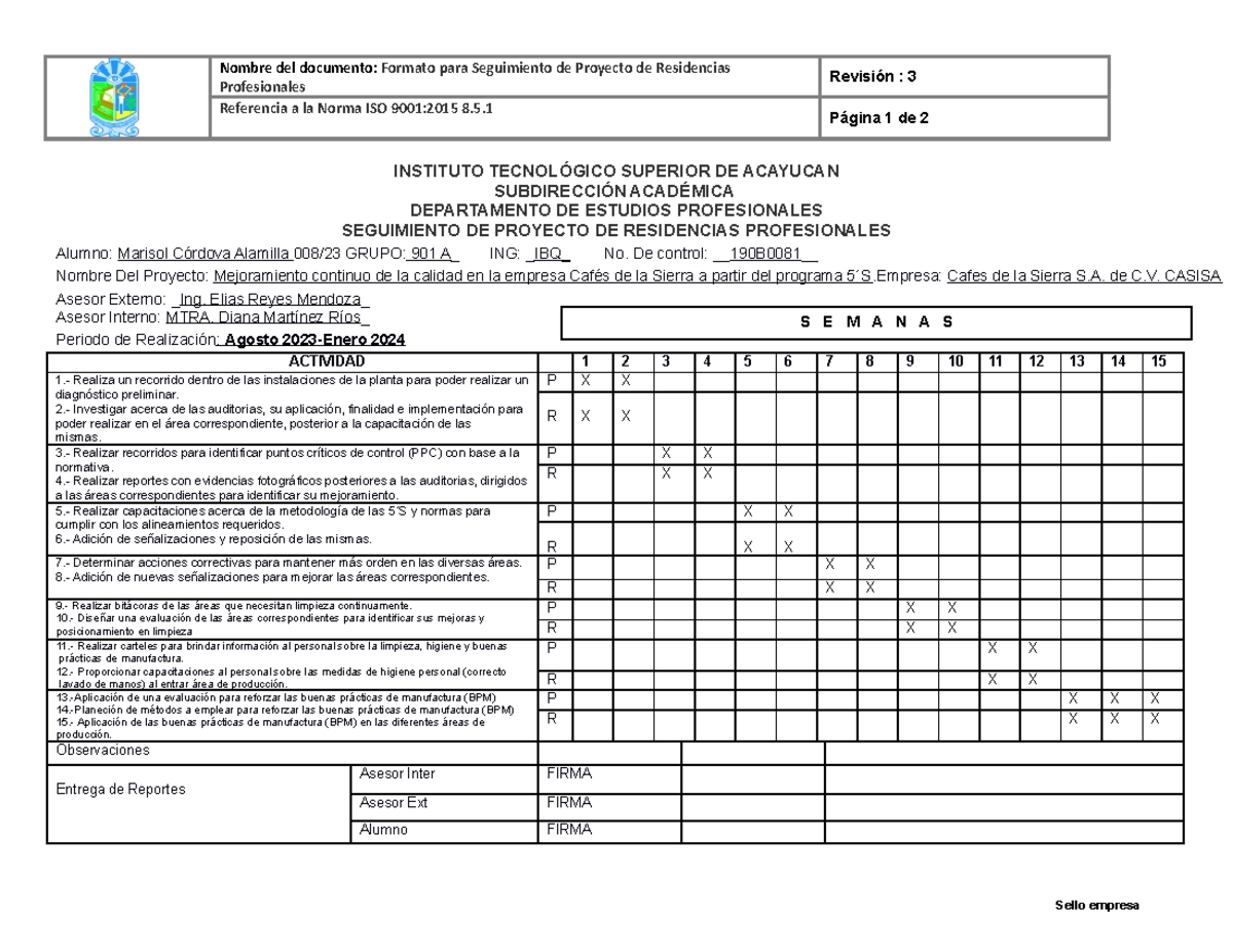 Formato 6 - notas tomadas en una practica - Nombre del documento ...