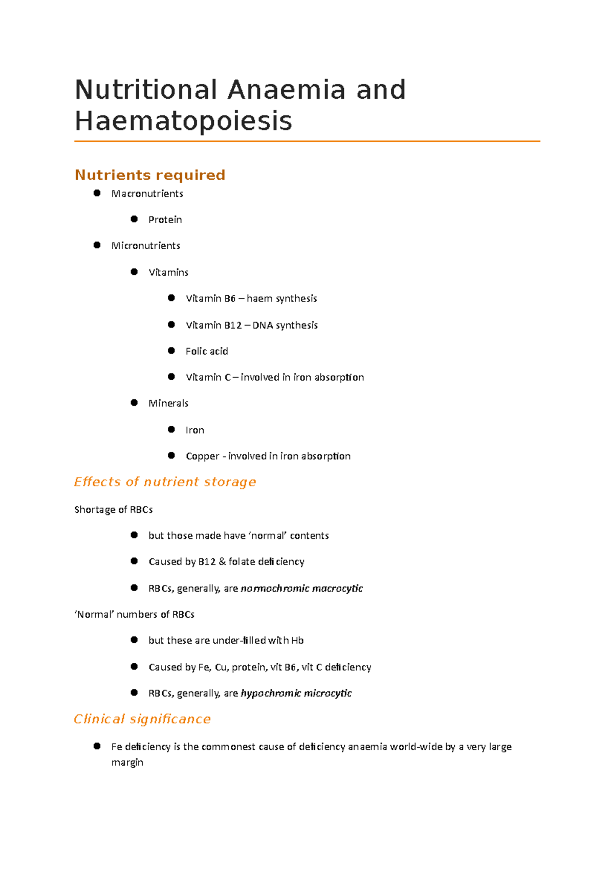Nutritional Anaemia lecture notes - UWE - Studocu