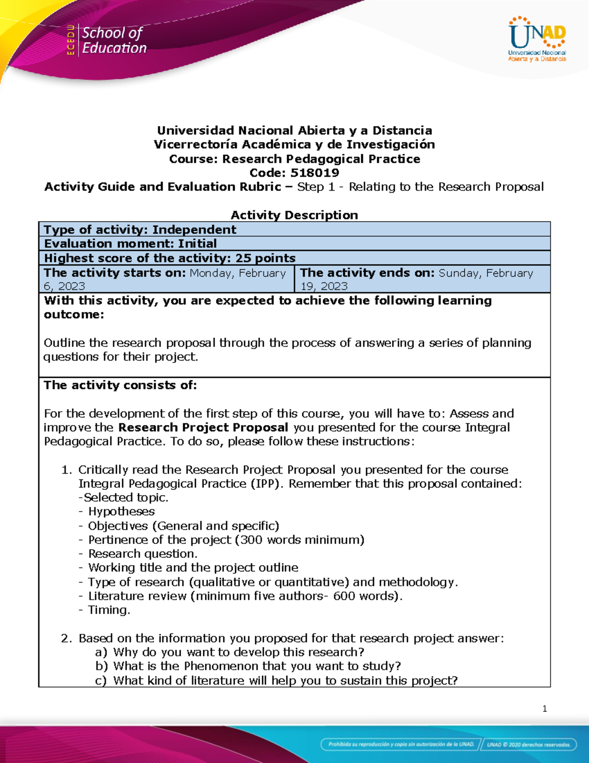 Activity Guide and Evaluation Rubric - Step 1 - Relating to the ...