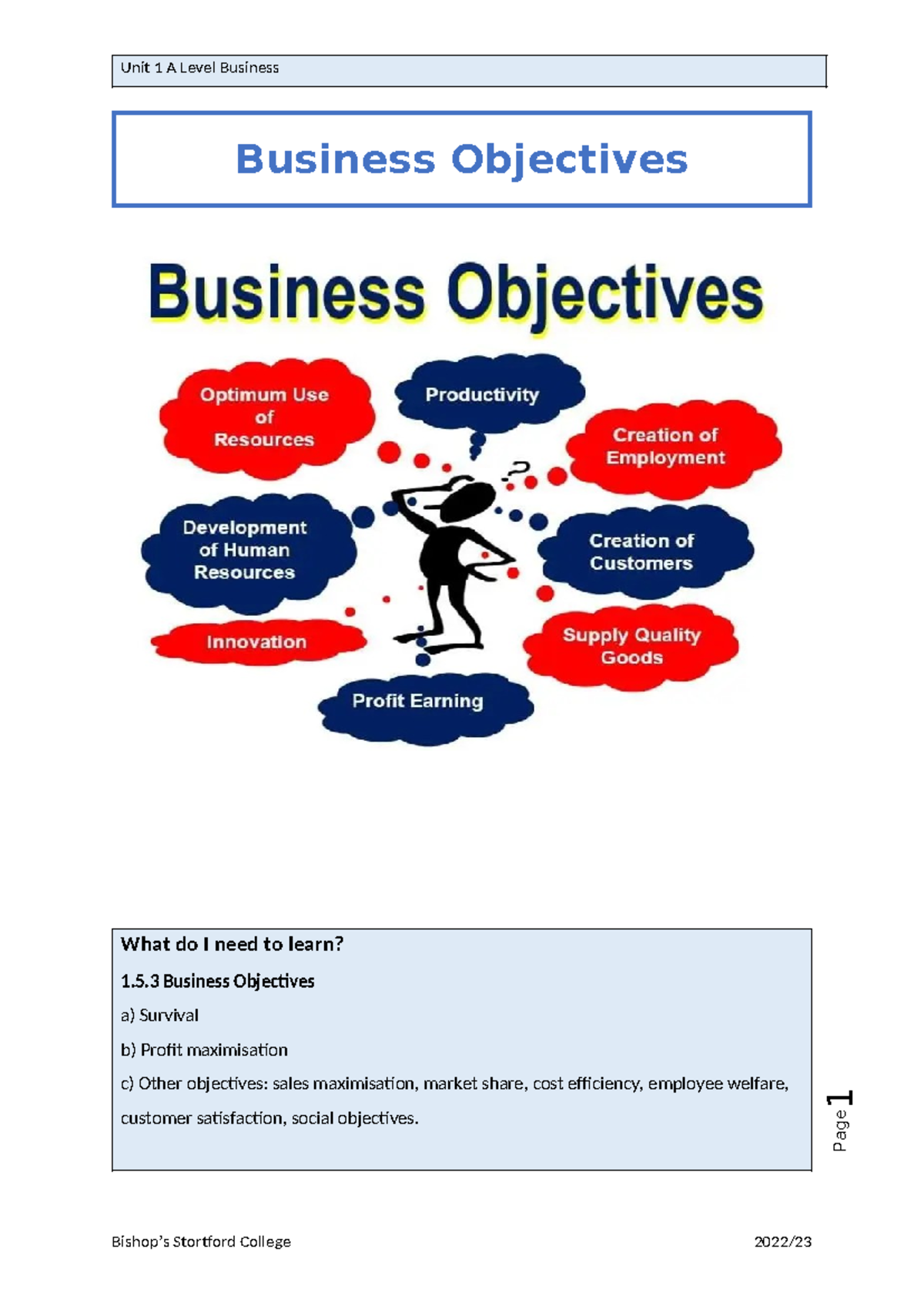 Business Objectives - Page 1 Business Objectives What do I need to ...