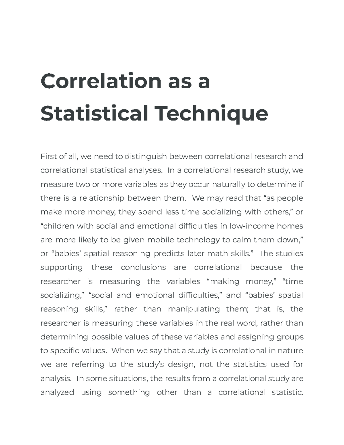 Correlation as a Statistical Technique - Correlation as a Statistical Technique First of all, we ...