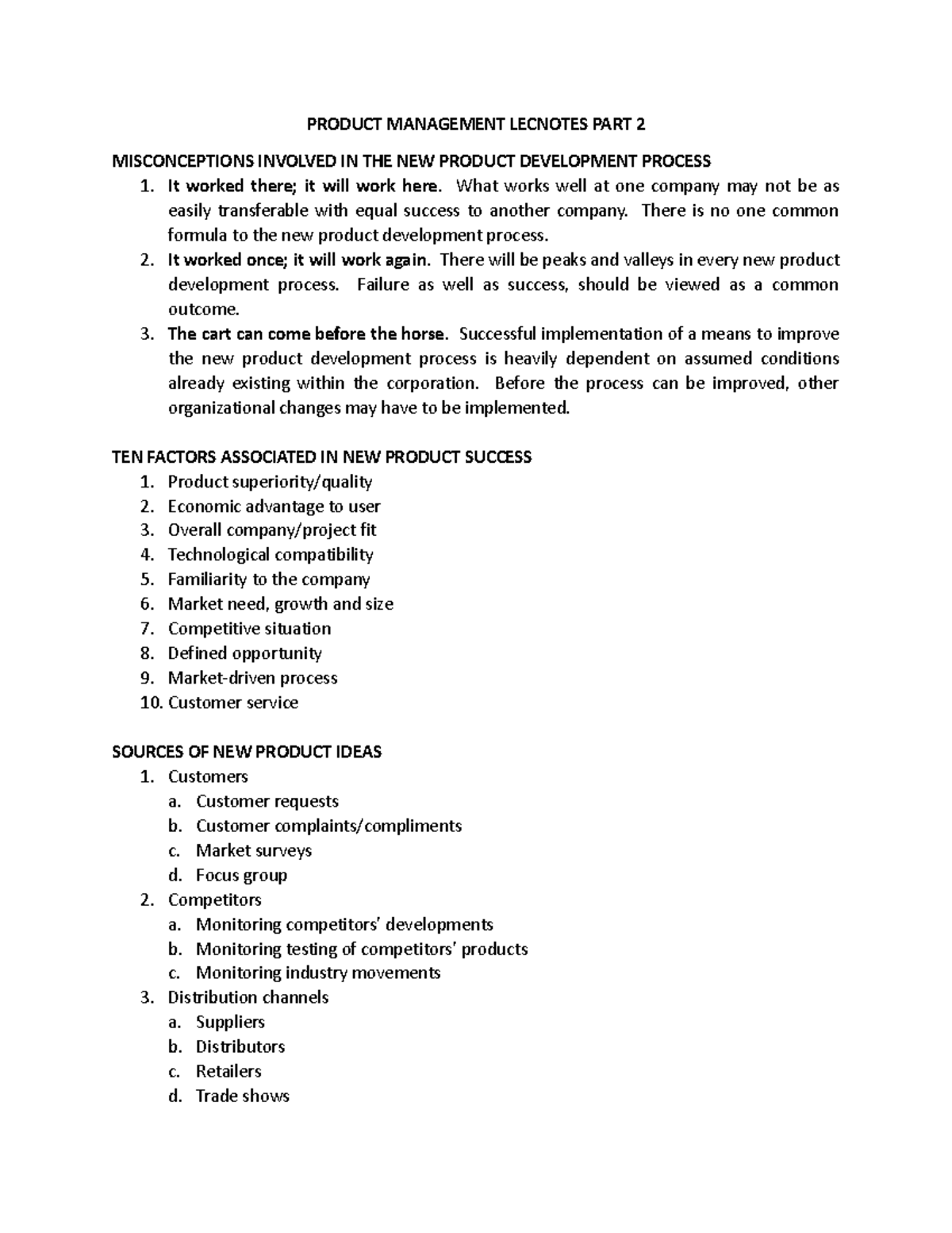 Product Management Lecture Notes - PRODUCT MANAGEMENT LECNOTES PART 2 ...