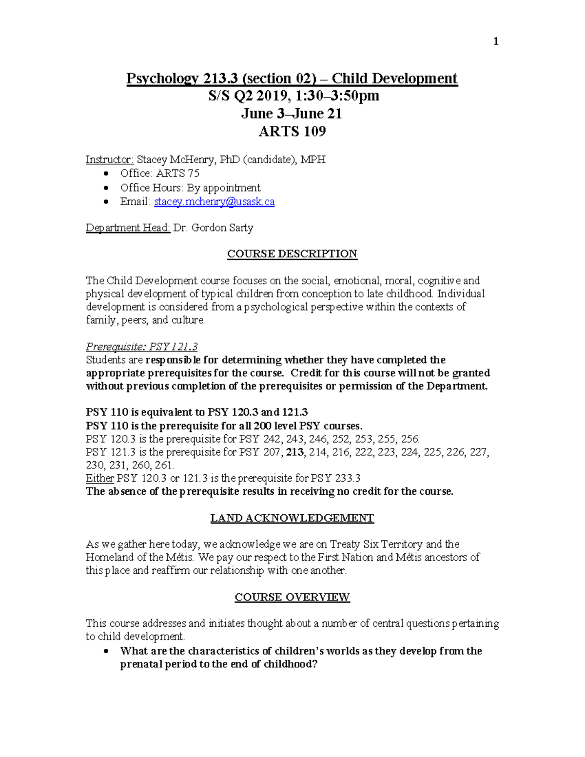 Syllabus PSY 213.3 (02) Child Development - 1 Psychology 213 (section ...