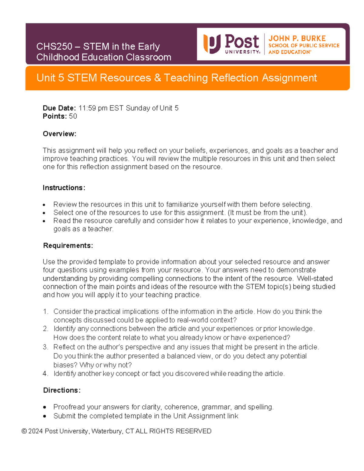 Unit 5 Assignment STEM Resources & Teaching Reflection - © 2024 Post ...