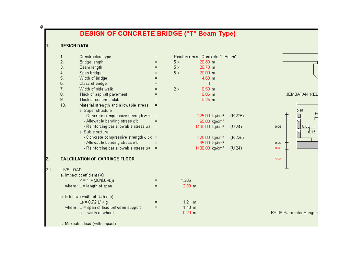 Bridge T-Beam - @ 1. DESIGN DATA Construction type = Reinforcement ...