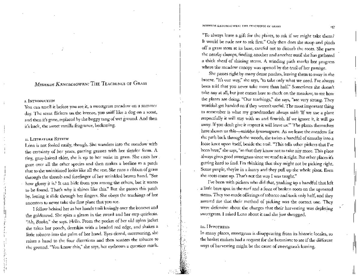 Sweetgrass 156-166 - Reading for week 2 - FRST 150 - Studocu