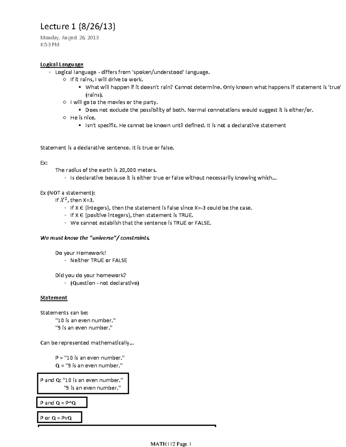 Lecture notes, lecture 1 - Math 112 - Lecture 1 Monday, August 26, 2013 ...