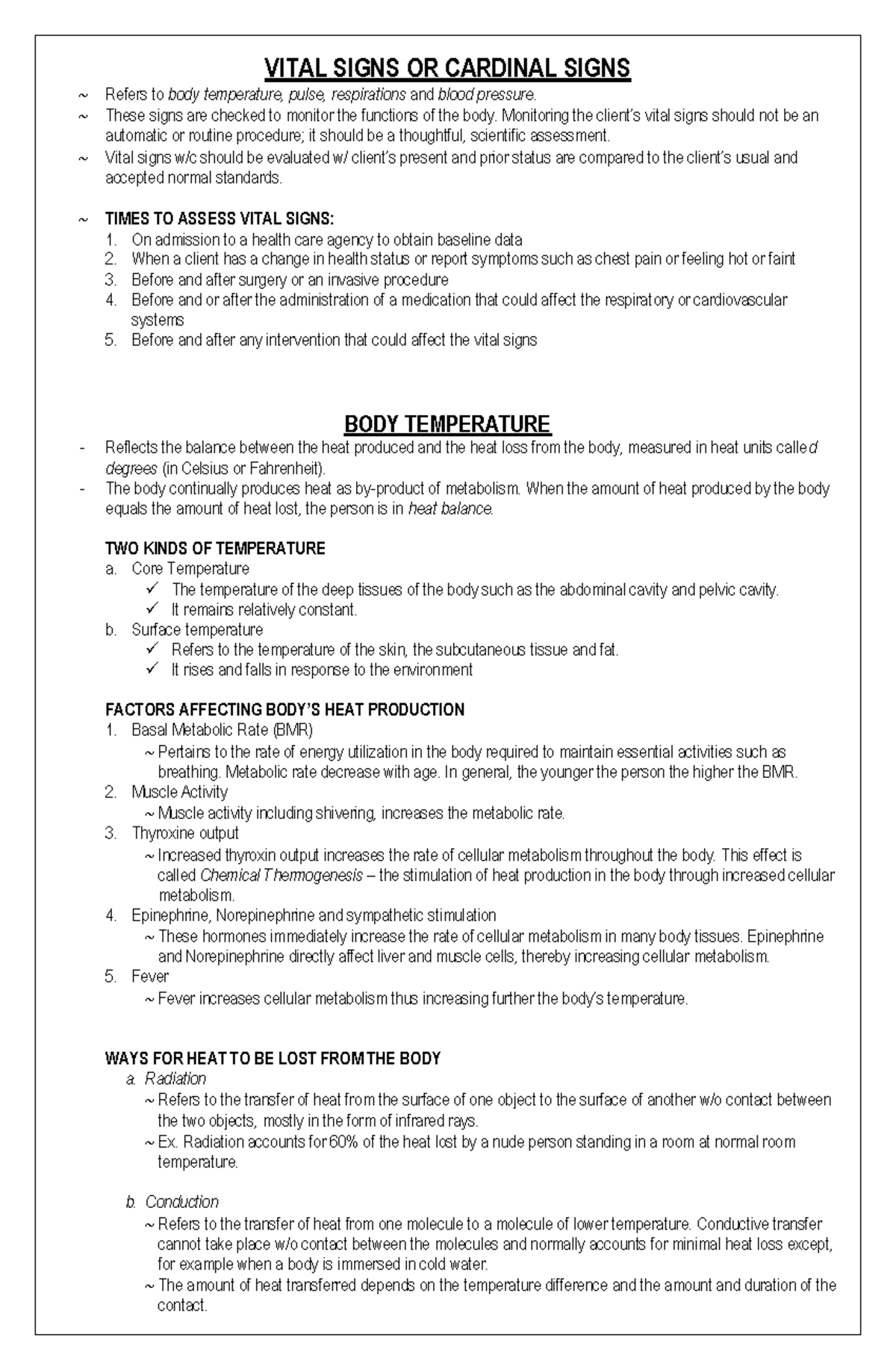 Vital-Signs-lec - good - VITAL SIGNS OR CARDINAL SIGNS Refers to body ...