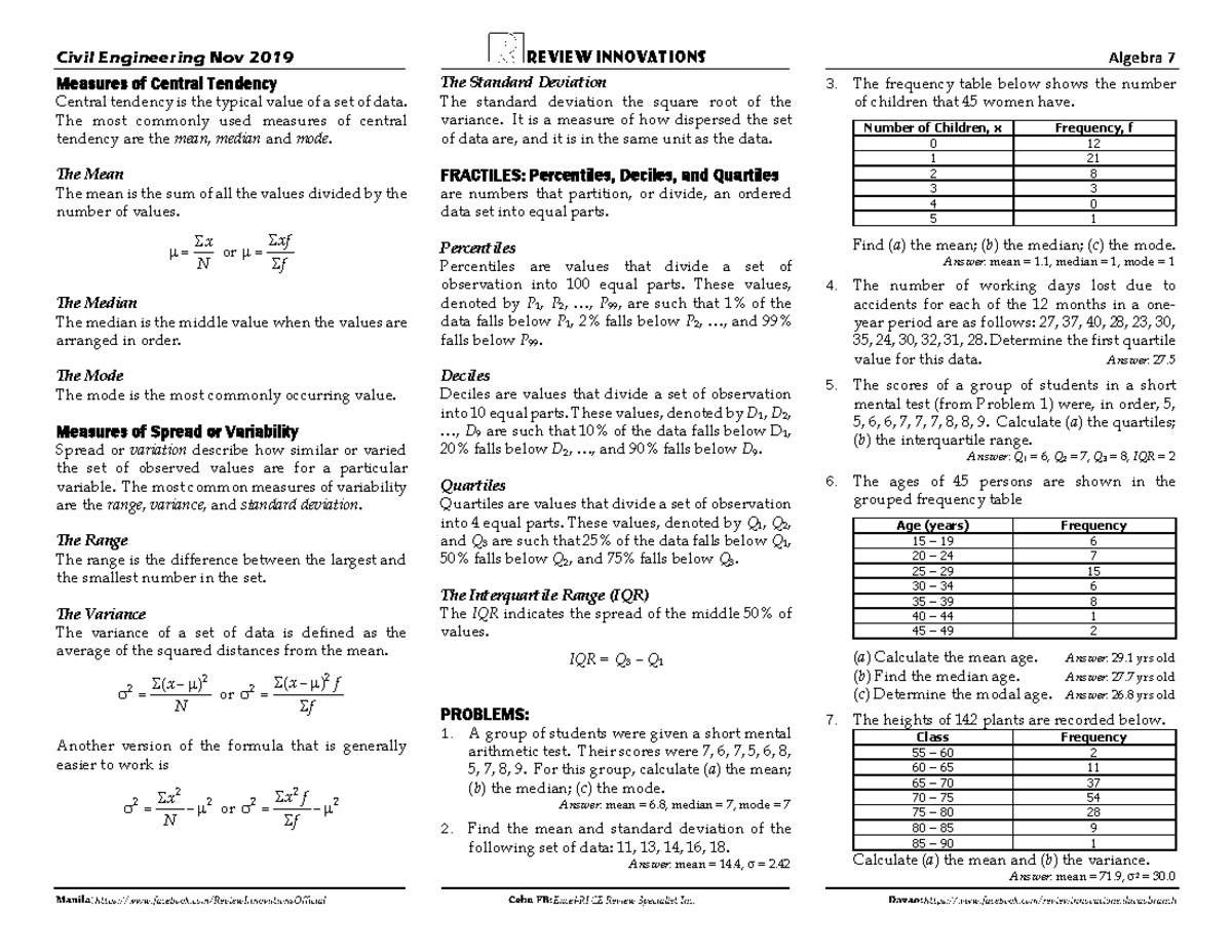 2019 Nov Algebra 7 - Basic Math by Bisavilla - Civil Engineering Nov ...