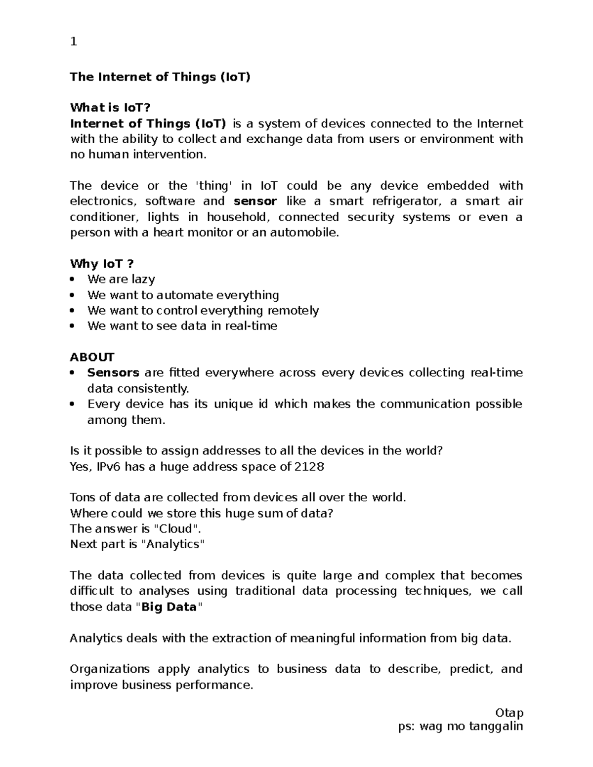 NET102- Midterm - .... - The Internet of Things (IoT) What is IoT? Internet of Things (IoT) is a ...