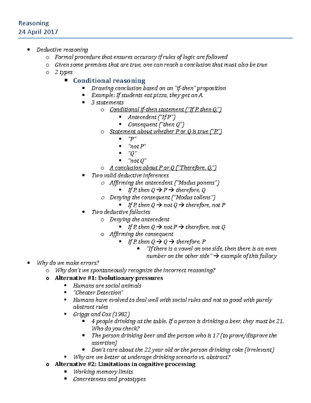 34 - Reasoning - Lecture notes - Reasoning 24 April 2017 Deductive ...