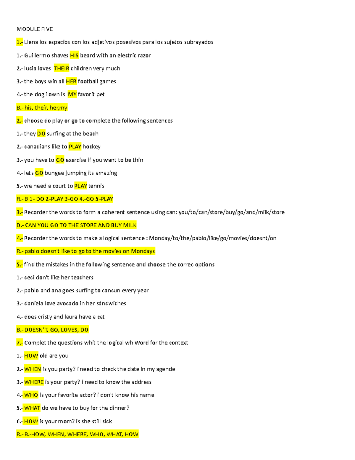 Modulo FIVE - MODULE FIVE 1.- Llena los espacios con los adjetivos ...
