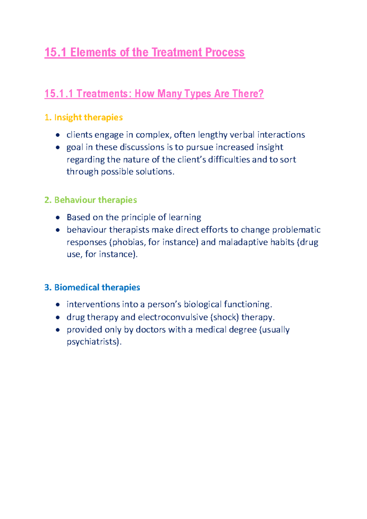 Psychology notes Chapter 15 SLK110 - 15 Elements of the Treatment ...