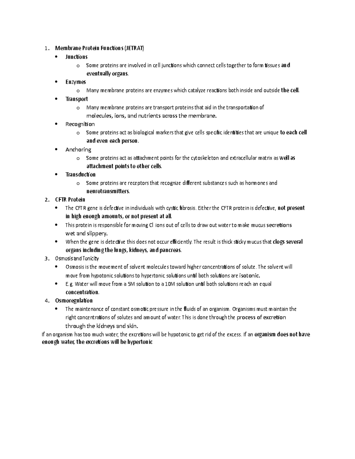 8 - 1. Membrane Protein Functions (JETRAT) Junctions o Some proteins ...