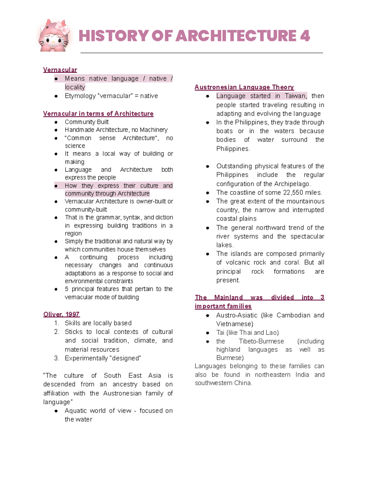 History of Architecture 4 Reviewer - Vernacular Means native language / native / locality - Studocu