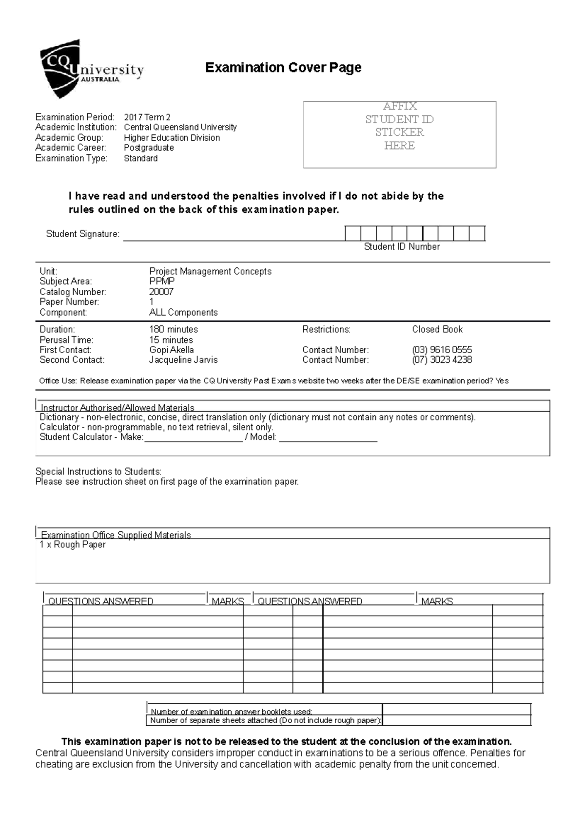 Exam March 2017, questions - Examination Cover Page Examination Period ...