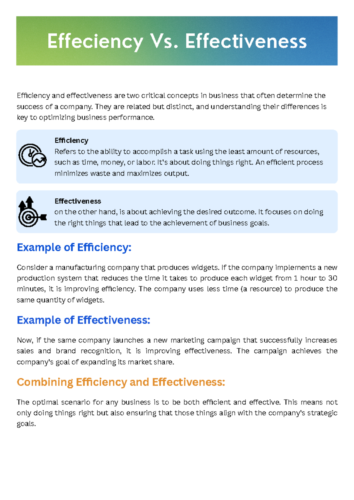 Efficiency and effectiveness are two critical concepts in business that ...