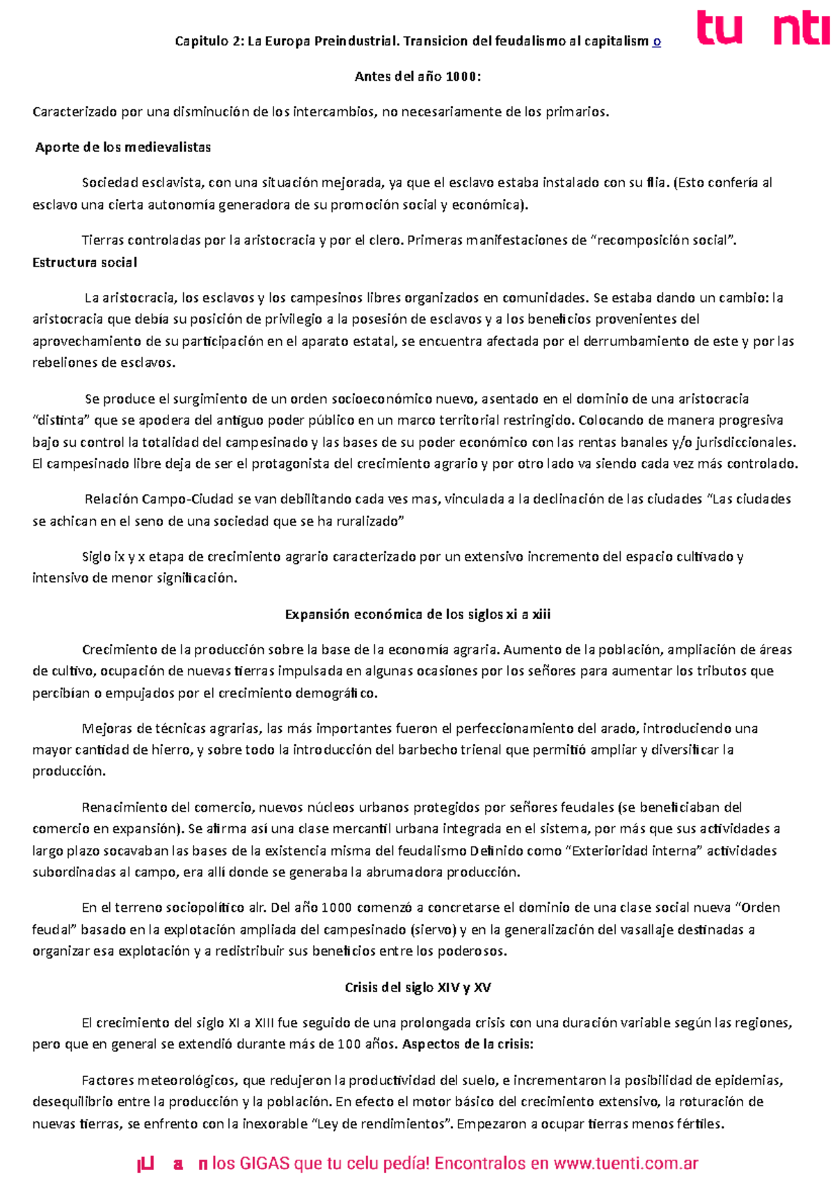 Capitulo 2 - klsdjf - Capitulo 2: La Europa Preindustrial. Transicion ...