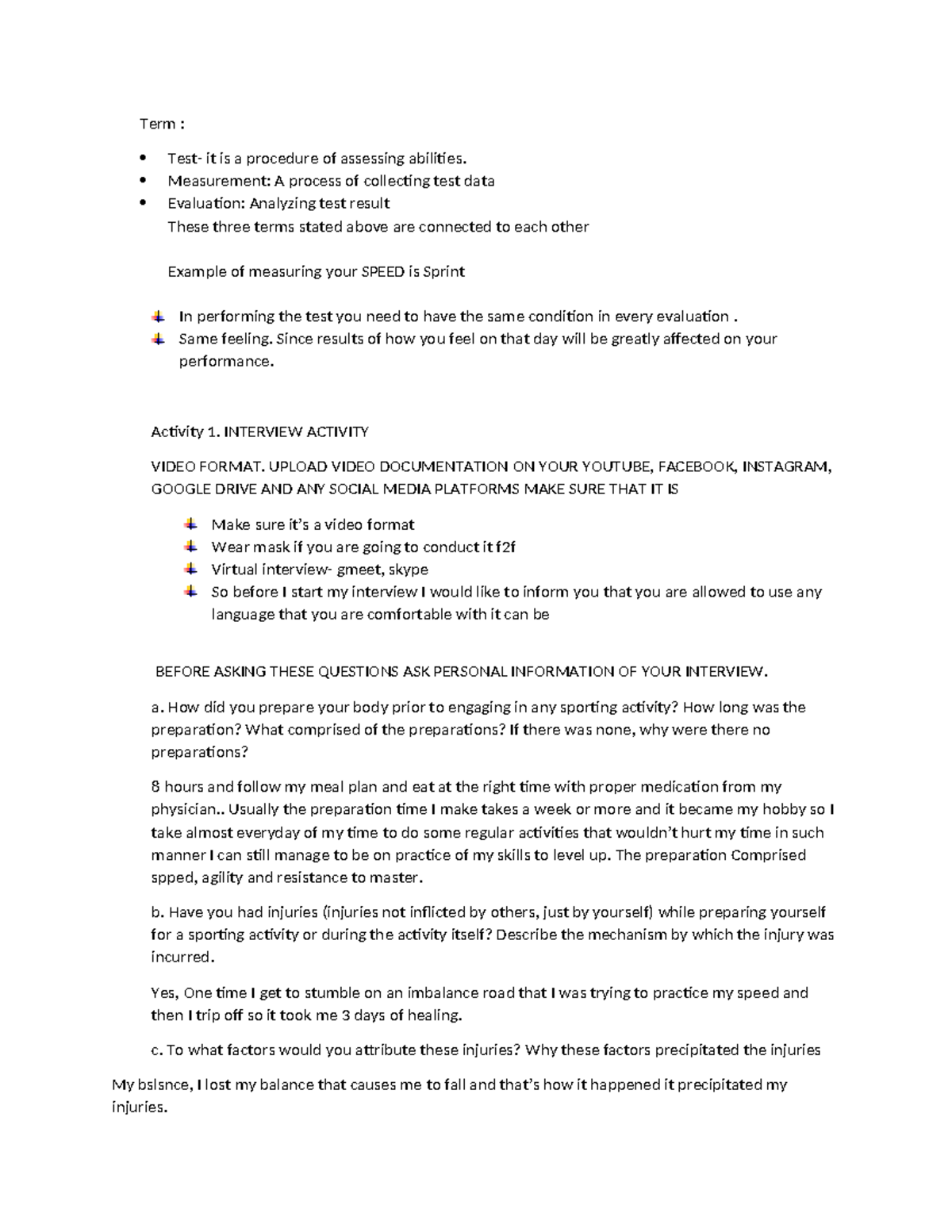 PED Outline - Term : Test- it is a procedure of assessing abilities ...