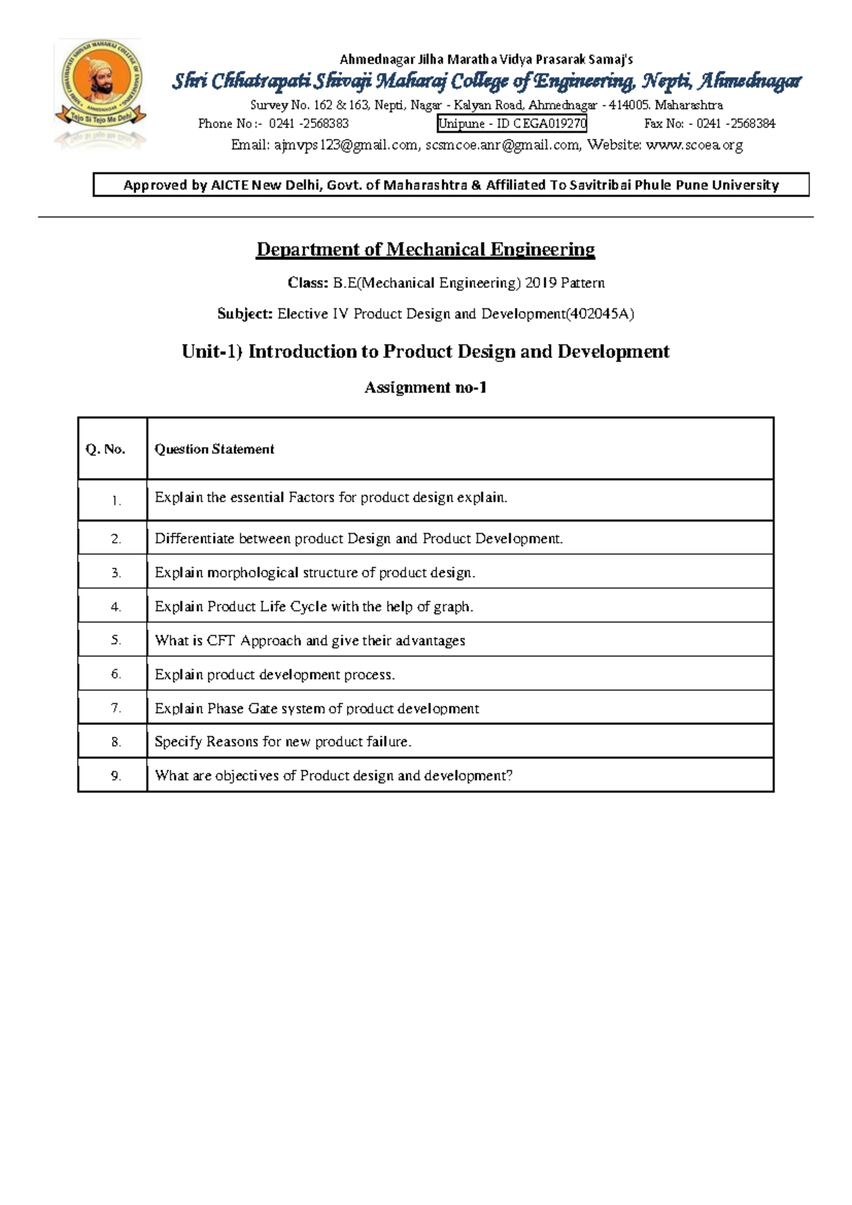 Assignment no-1 - assignement of product design and development ...