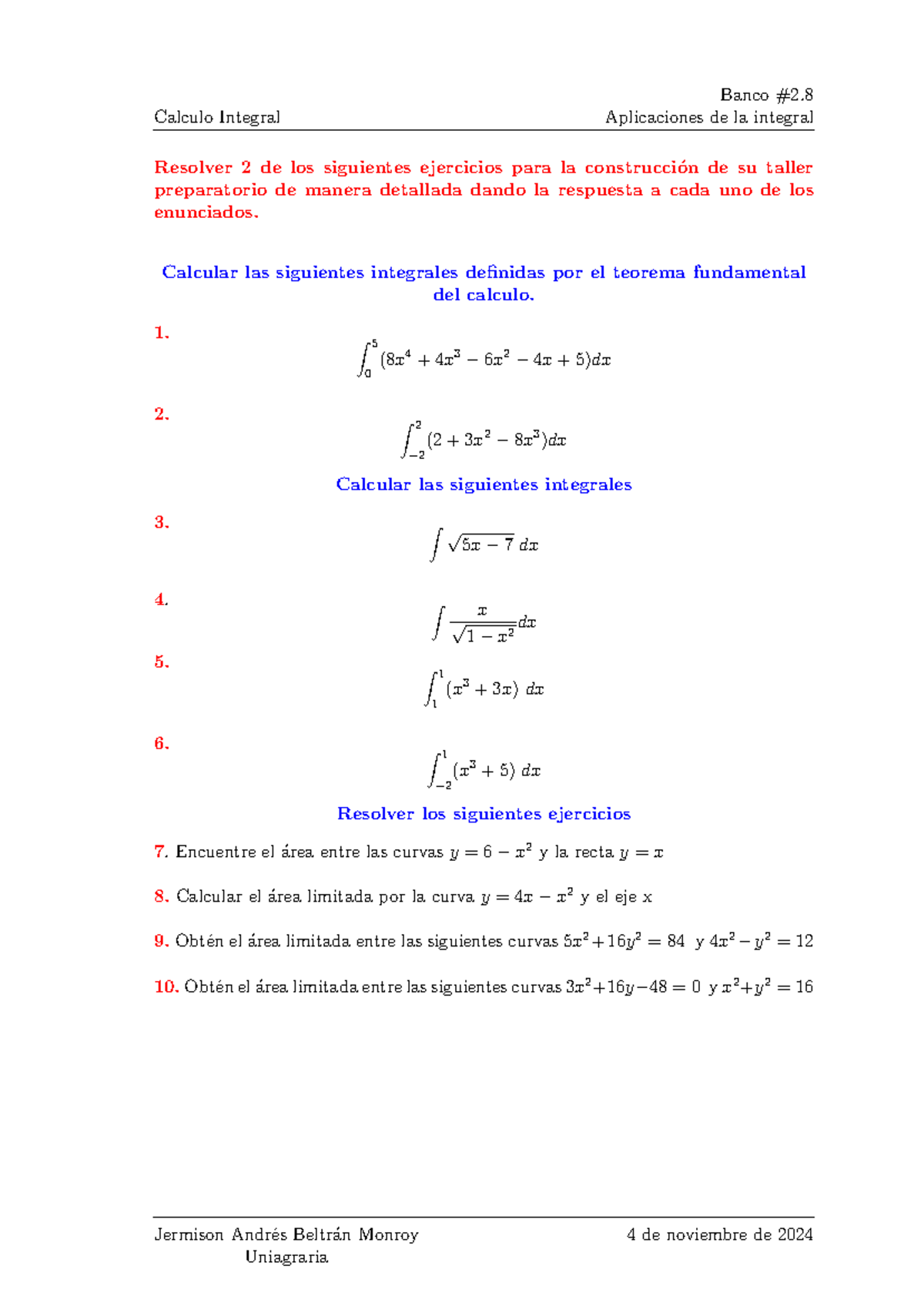 Banco 2 8 Calculo Integral - Calculo Integral Banco #2. 8 Aplicaciones ...