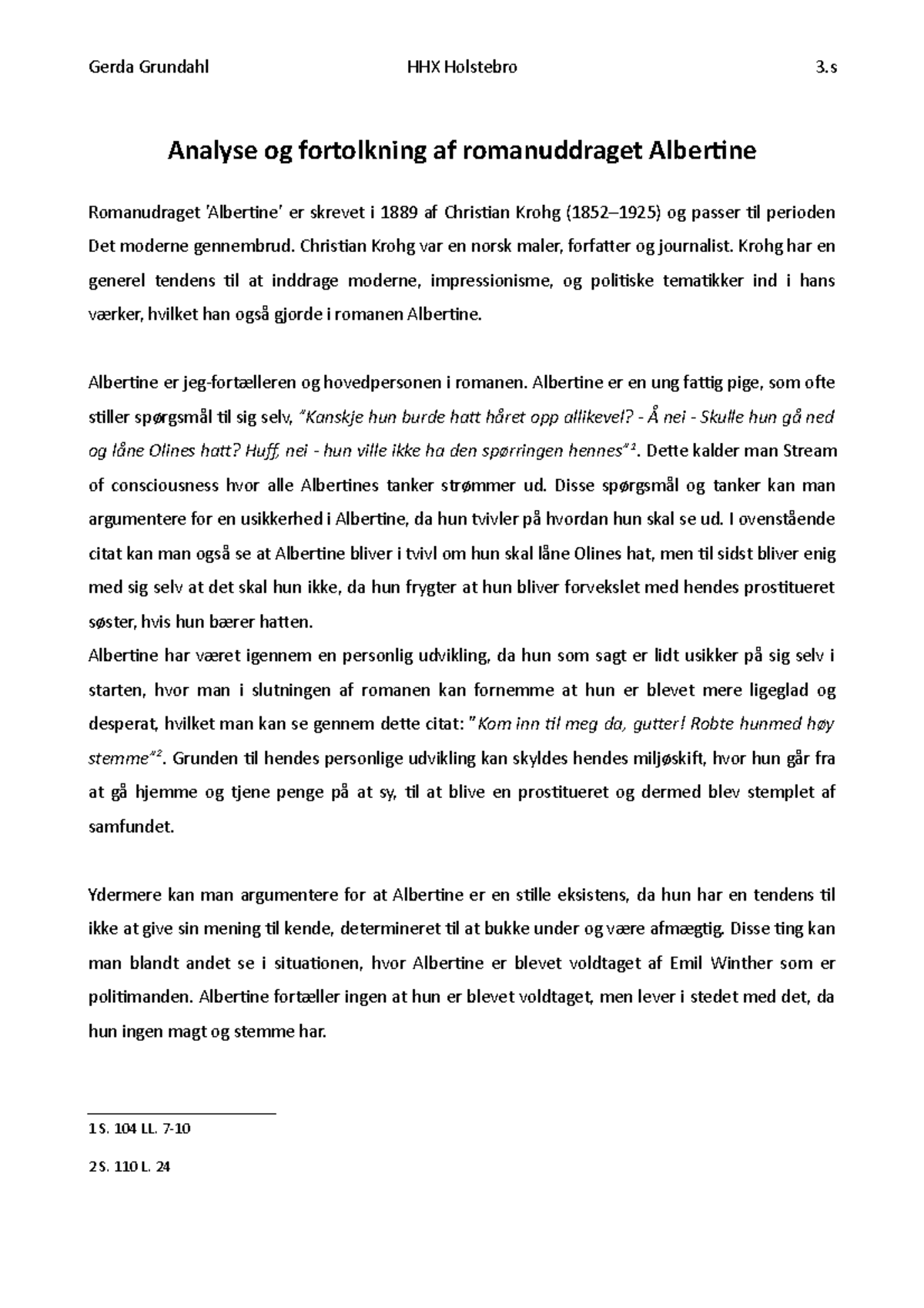 Analyse og fortolkning af romanuddraget Albertine - Analyse og fortolkning af romanuddraget ...