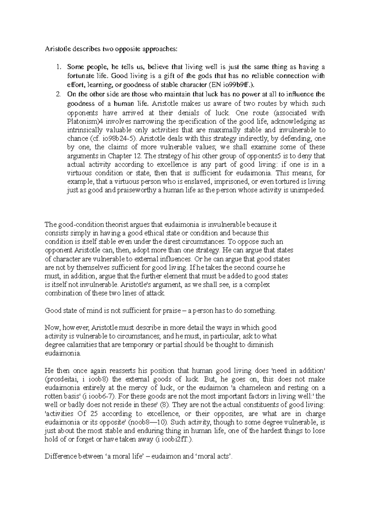 Essay research - Aristotle describes two opposite approaches: 1. Some ...