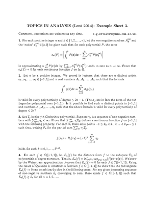 Topics in Analysis 2013-2014 Example Sheet 4 - TOPICS IN ANALYSIS (Lent ...