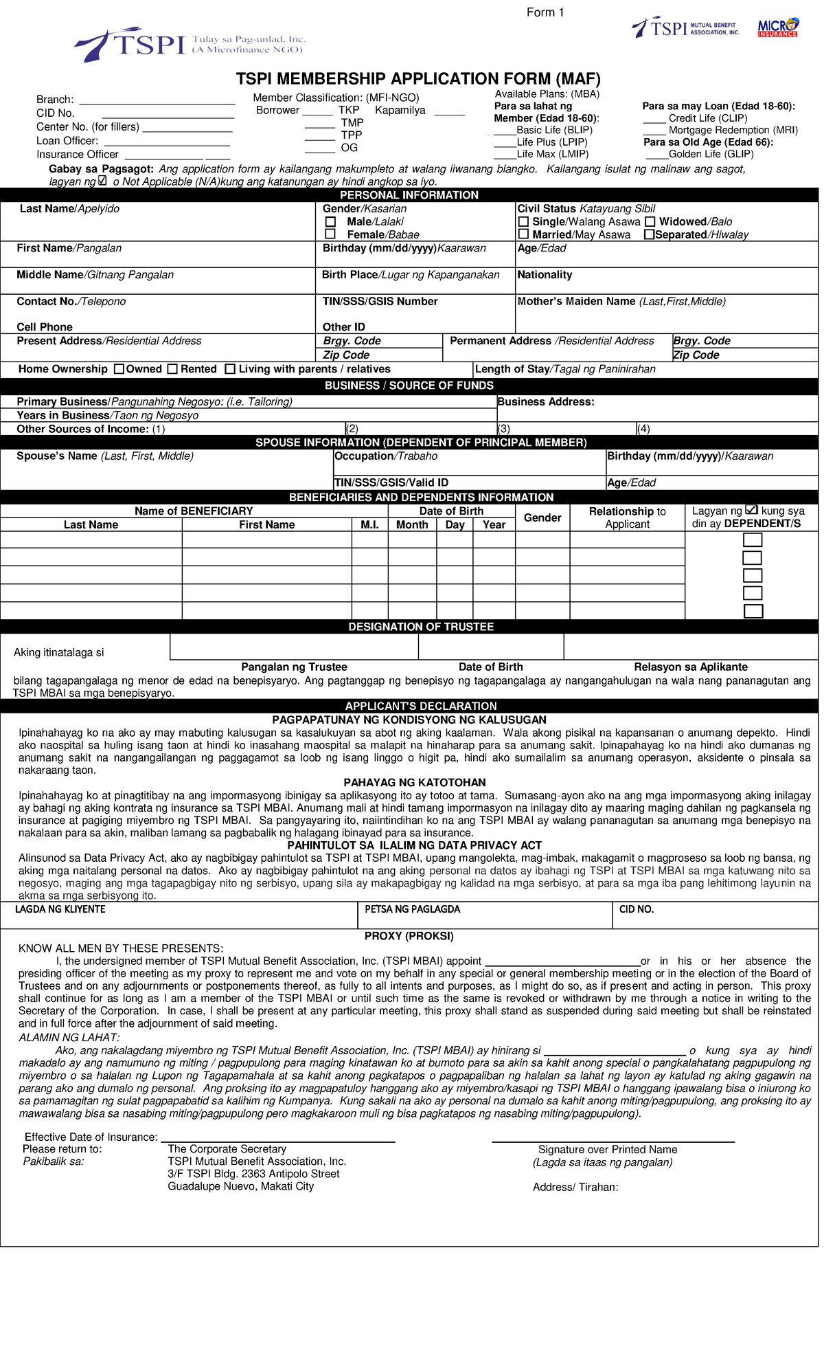 Membership-Application-Form - Branch: __________________________ CID No