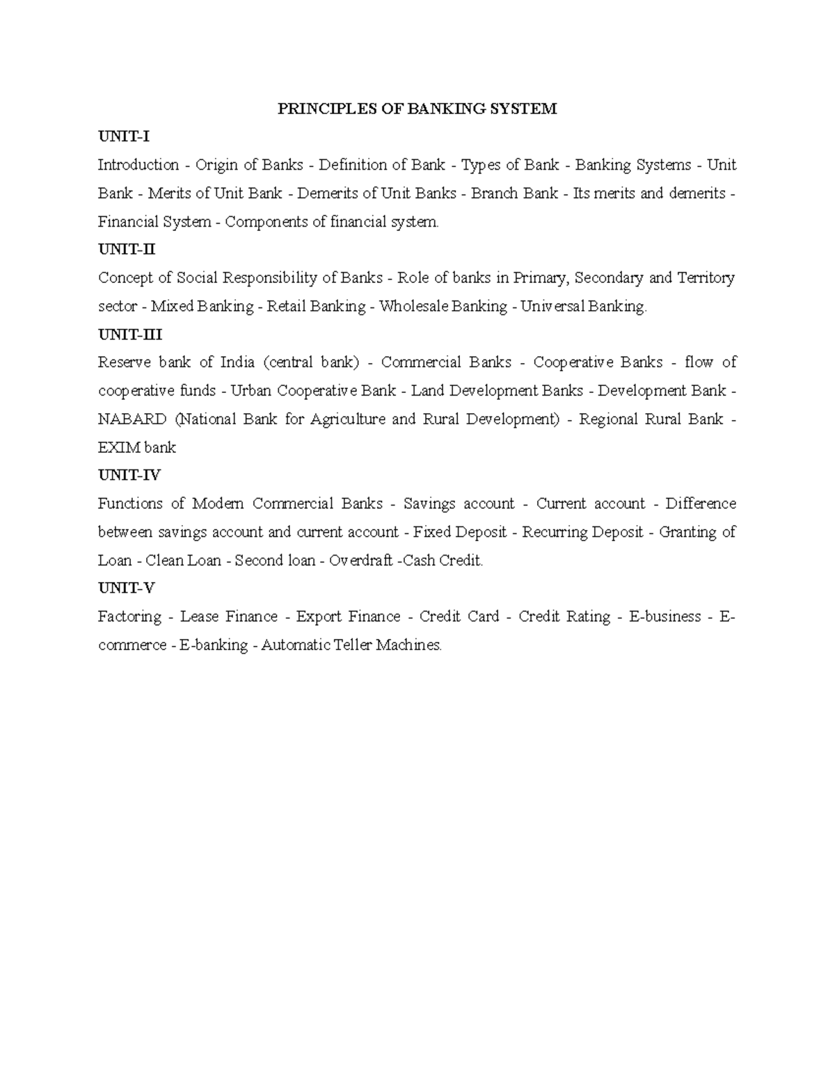 PBS Syllabus - Principles of the banking system - PRINCIPLES OF BANKING ...