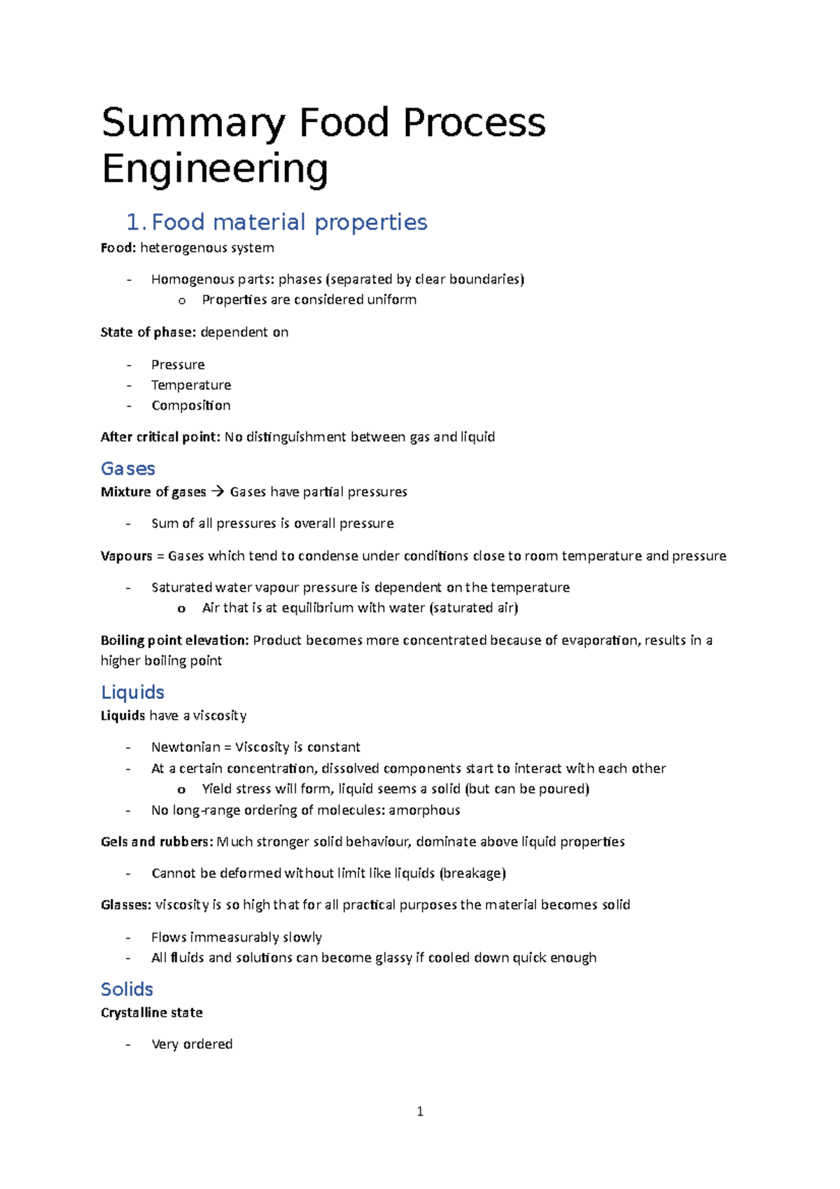 Summary FPE - Samenvatting Food Engineering - Summary Food Process ...