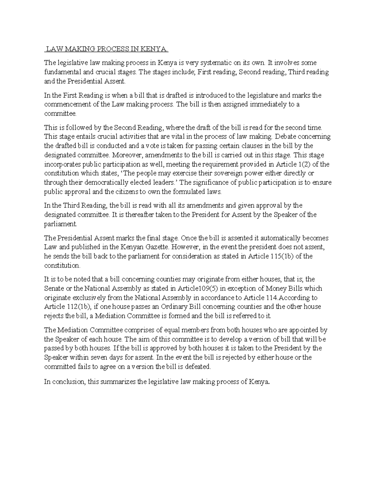 LAW Making Process IN Kenya - LAW MAKING PROCESS IN KENYA. The ...