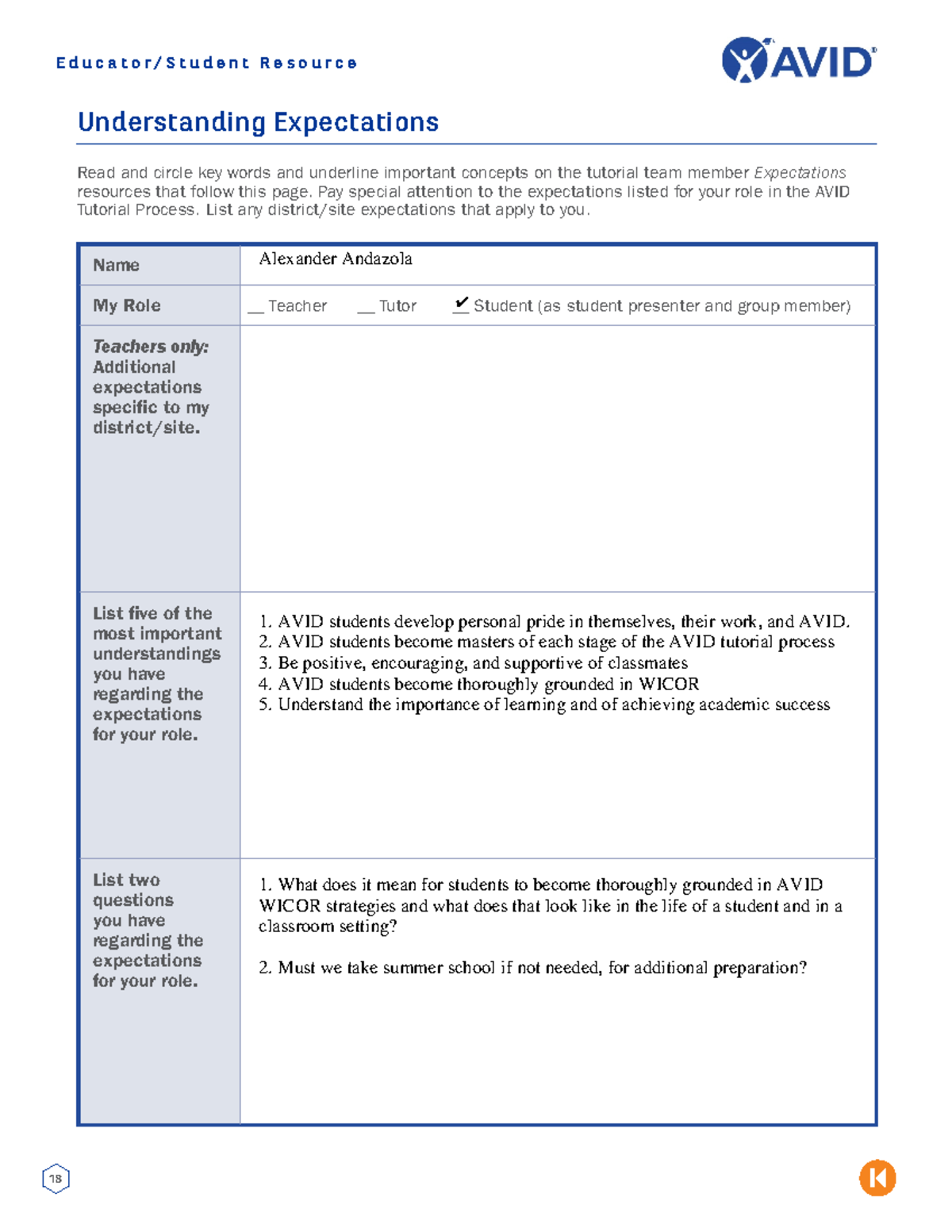 Math 3 homework - 18 Understanding Expectations Read and circle key ...