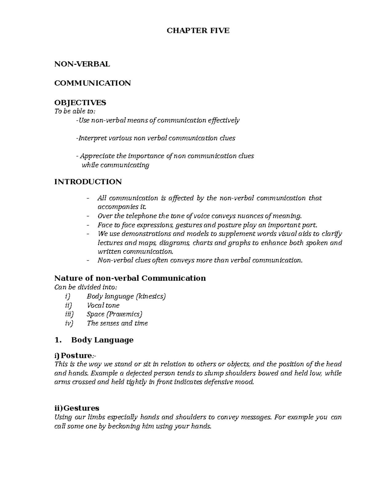NON Verbal Communication - CHAPTER FIVE NON-VERBAL COMMUNICATION ...