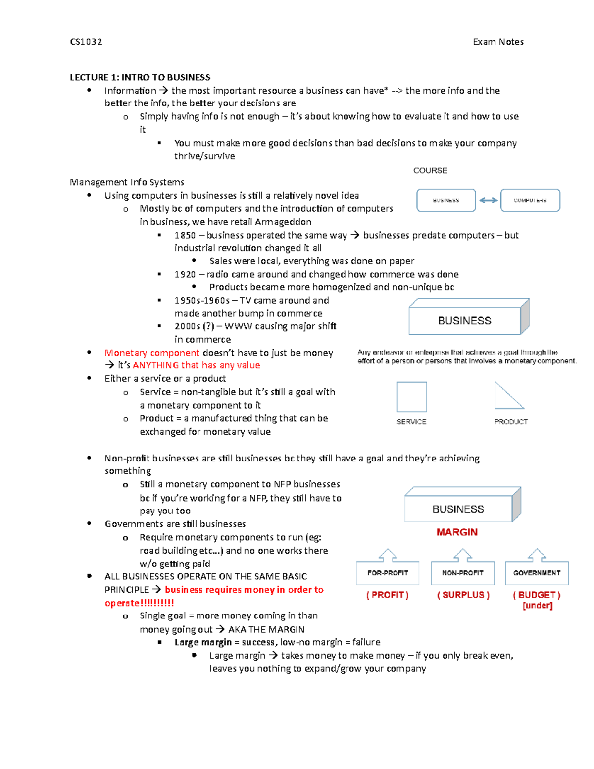 Exam-Notes-main - notes - LECTURE 1: INTRO TO BUSINESS Information the ...