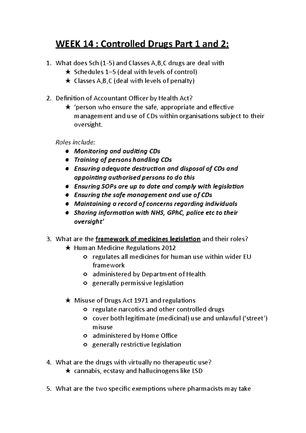 CD Drugs - Lecture notes cd related - WEEK 14 : Controlled Drugs Part 1 ...