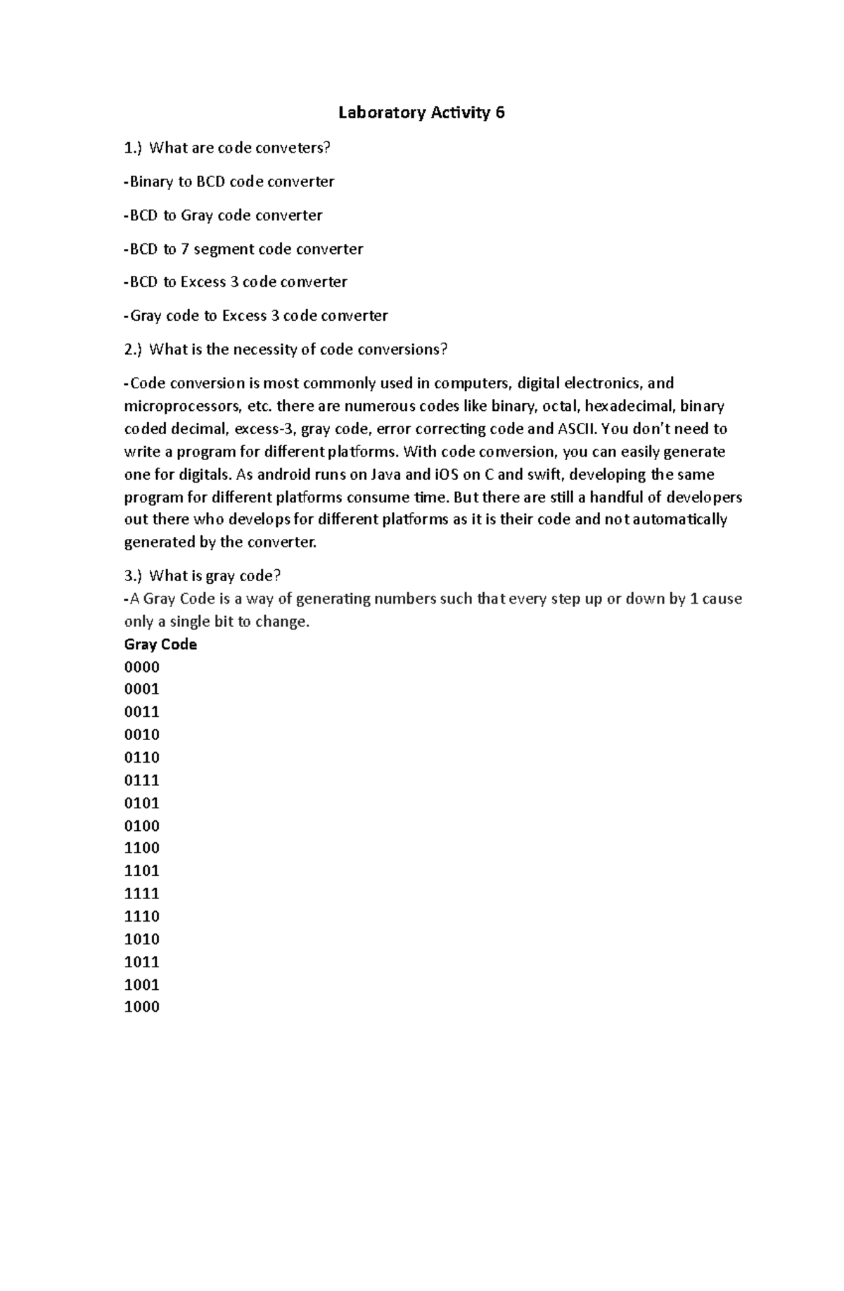 Laboratory Activity 6, exp - Laboratory Activity 6 1.) What are code ...