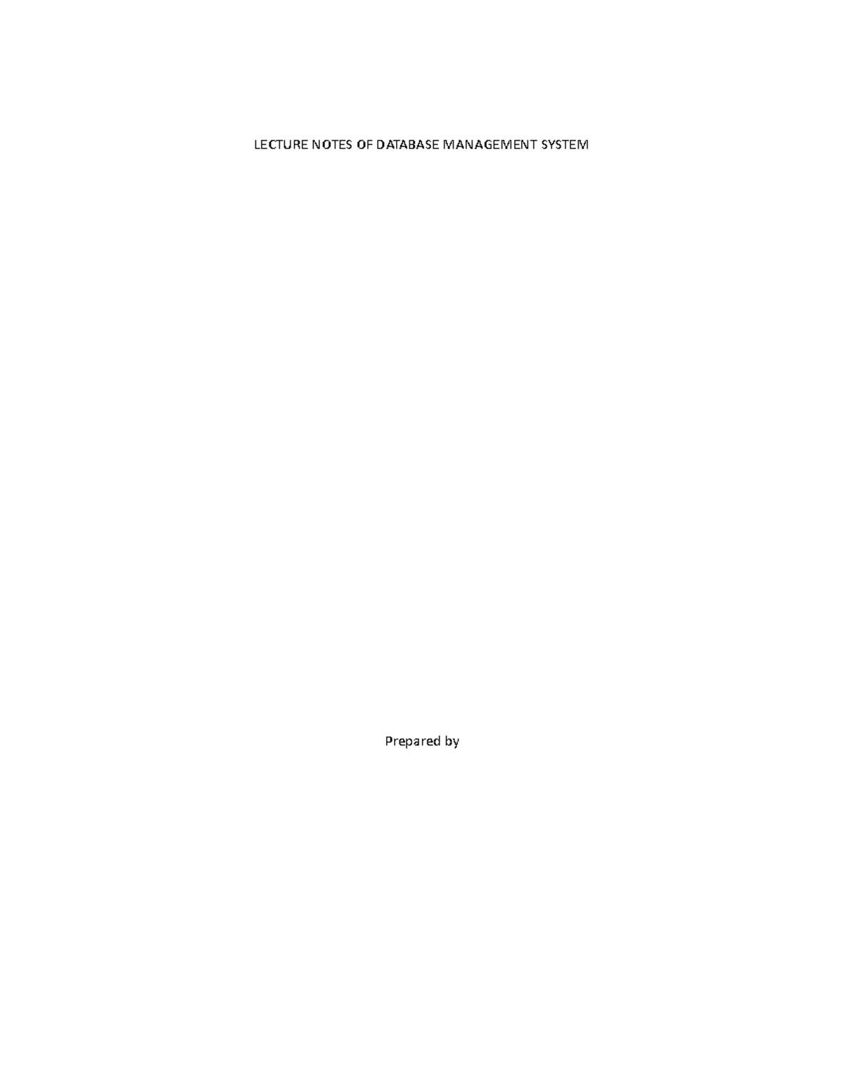 Lecture Notes OF Database Management System - LECTURE NOTES OF DATABASE ...