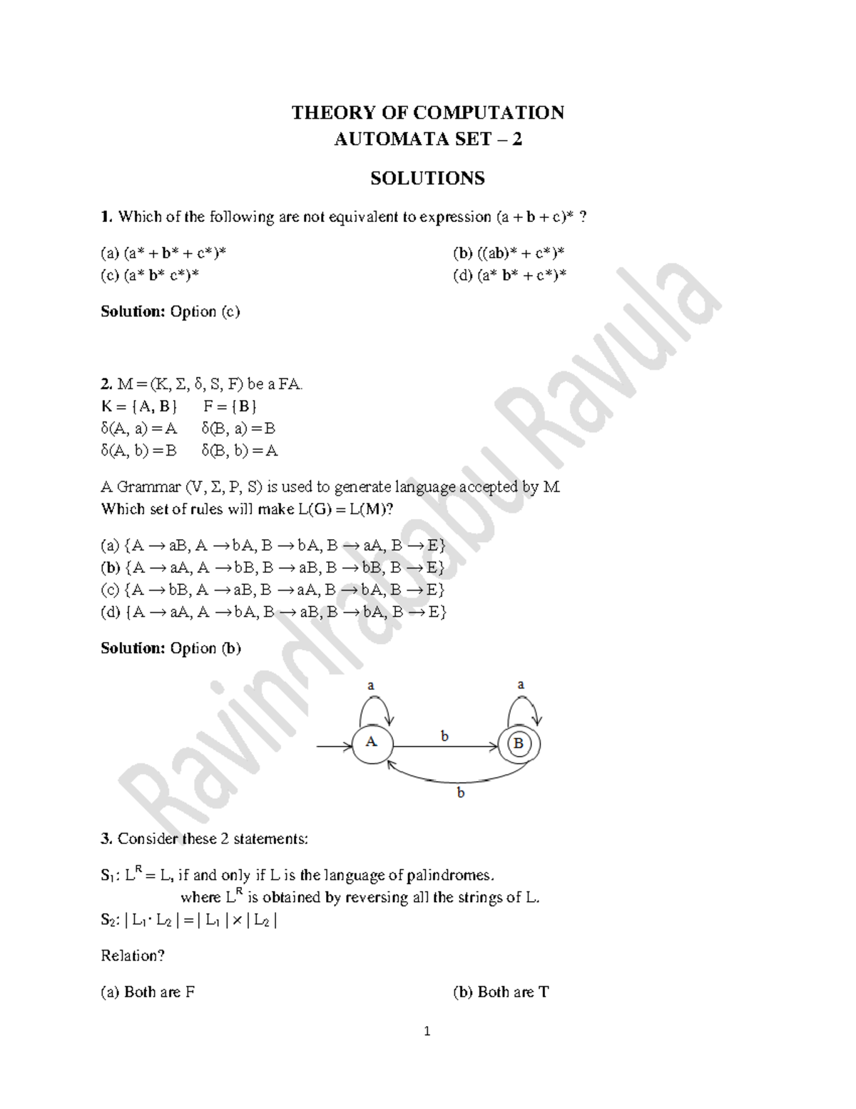 6 - cse322 - THEORY OF COMPUTATION AUTOMATA SET – 2 SOLUTIONS 1. Which of the following are not ...
