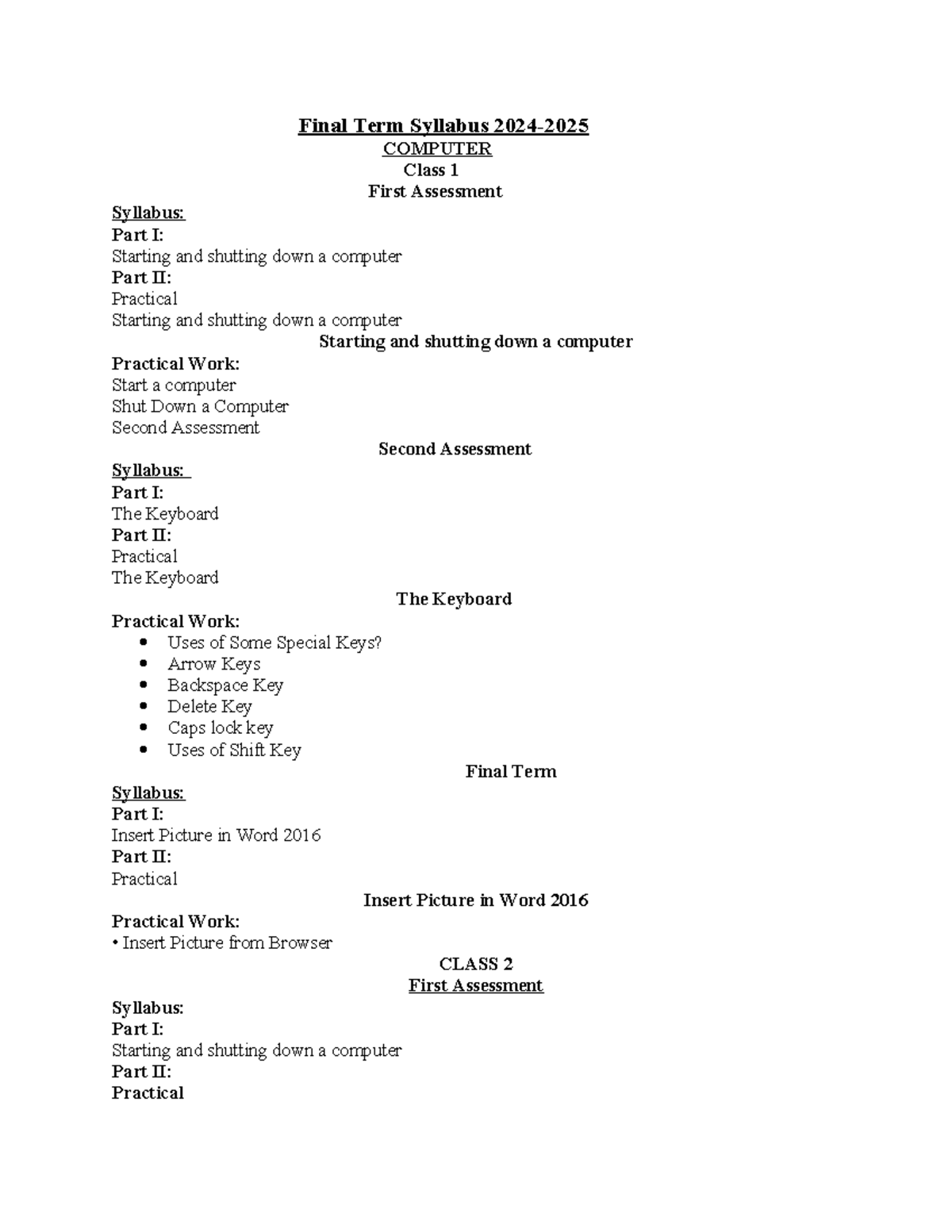 Comp syllabus class 1 - 5 final term 2024- 2025 @ - Final Term Syllabus ...