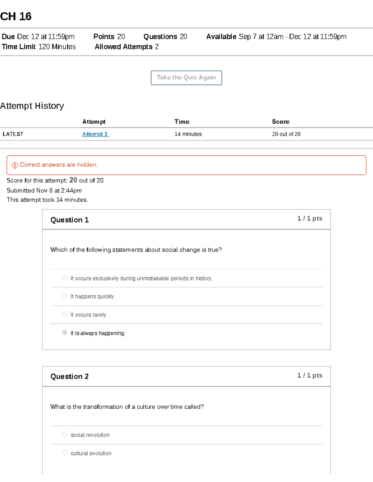 CH 16 Introduction to Sociology - CH 16 Due Dec 12 at 11:59pm Points 20 ...