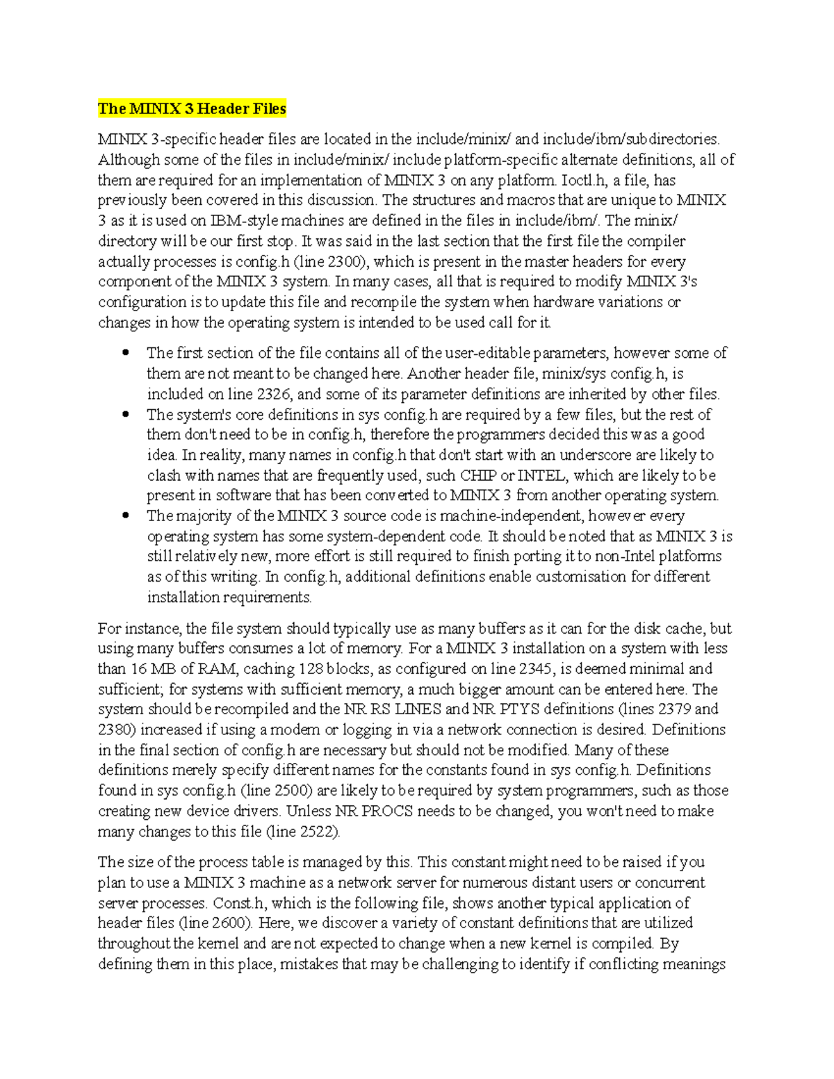 The Minix 3 Header Files The Minix 3 Header Files Minix 3 Specific