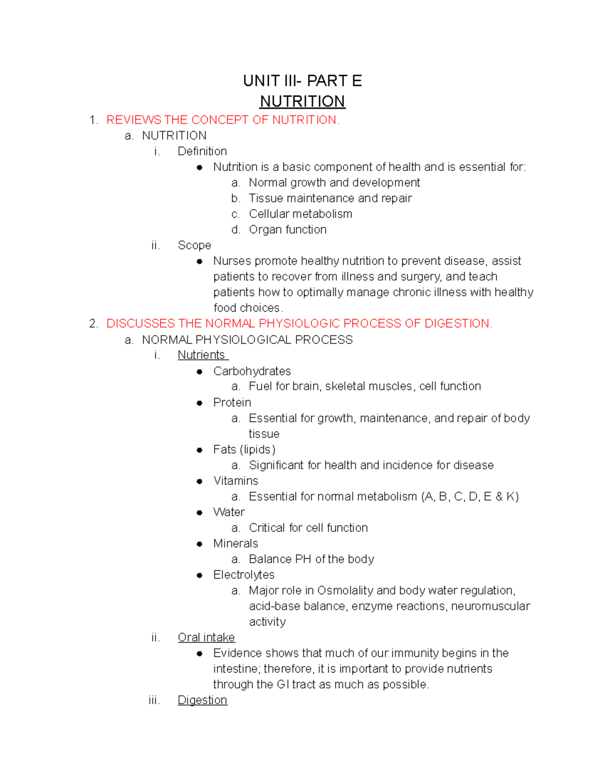 Unit III- Nutrition & Urinary and Bowel Elimination - UNIT III- PART E ...