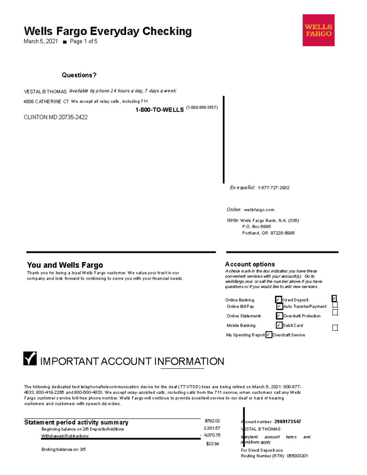 Wells fargo - note - Wells Fargo Everyday Checking March 5, 2021 Page 1 ...