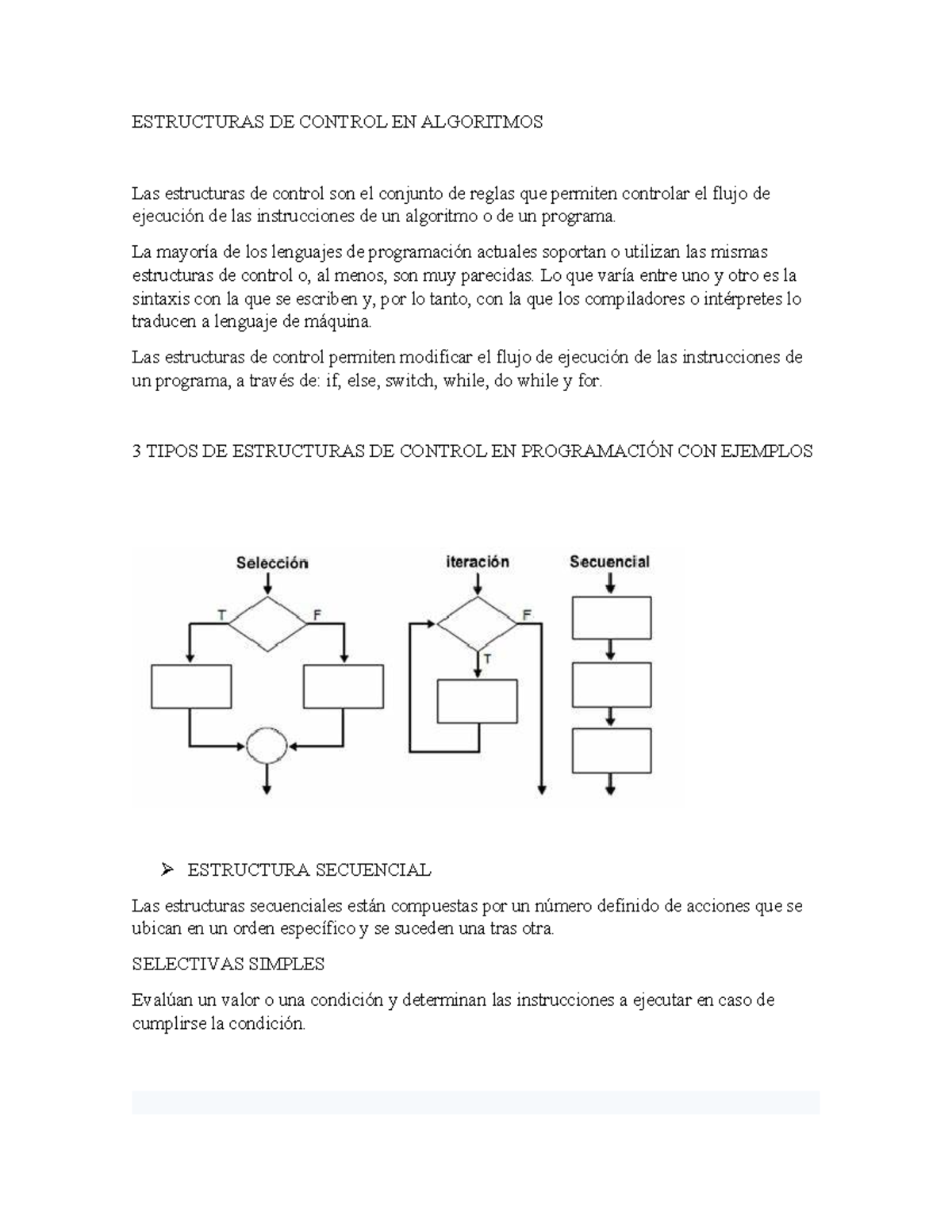 Estructuras DE Control EN Algoritmos - ESTRUCTURAS DE CONTROL EN ...
