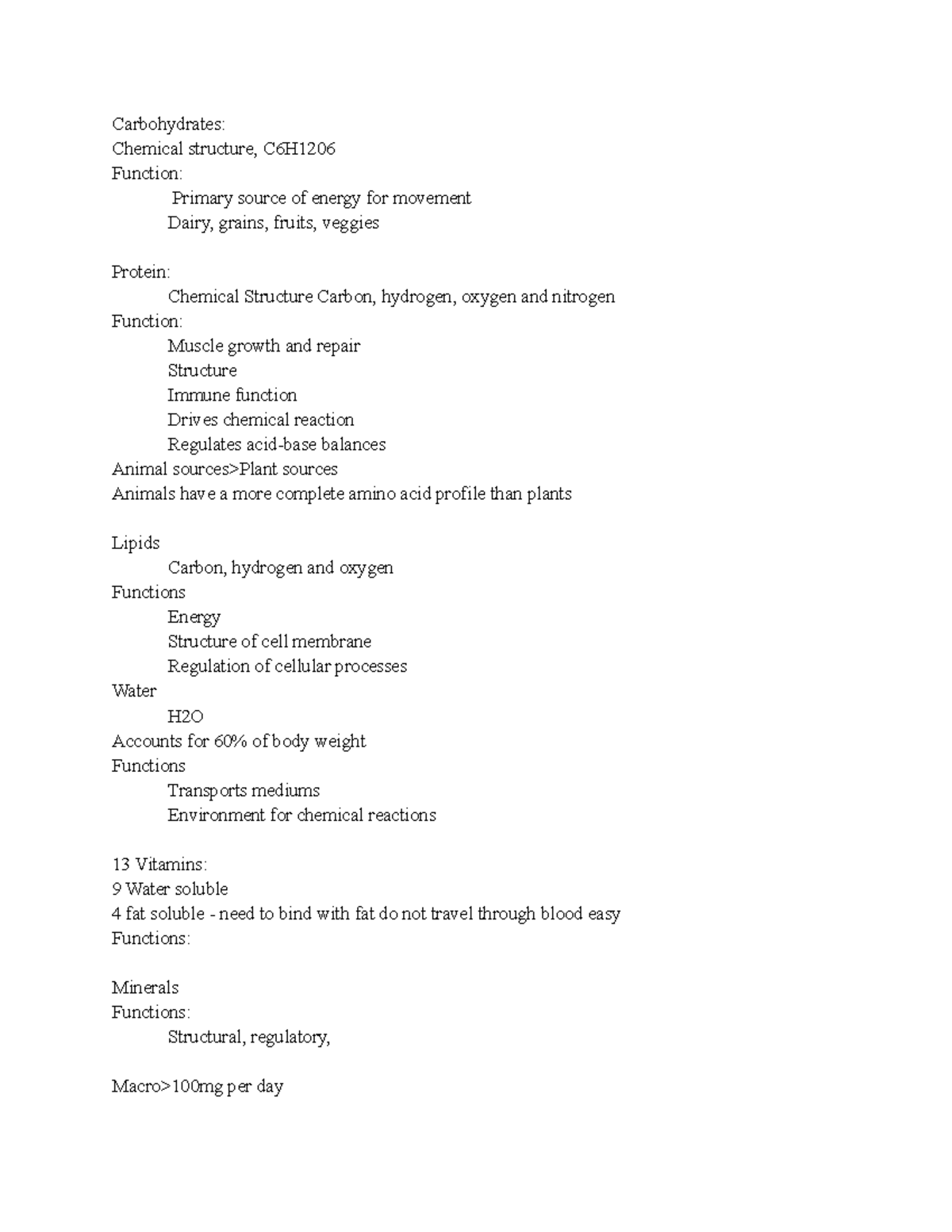 Nutrition - Notes for exam 1 - Carbohydrates: Chemical structure, C6H ...