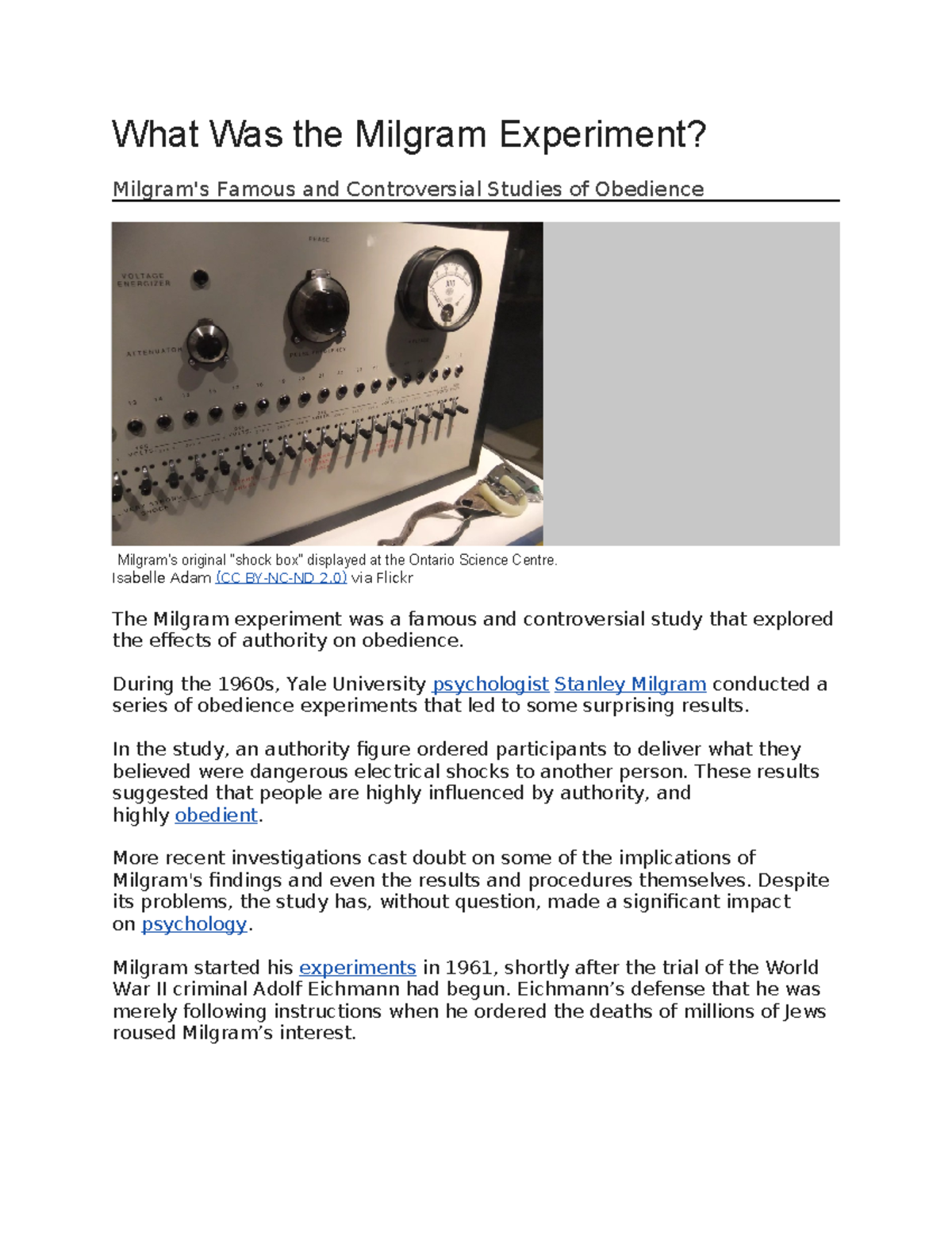Stanley Milgram Experiment - What Was the Milgram Experiment? Milgram's ...